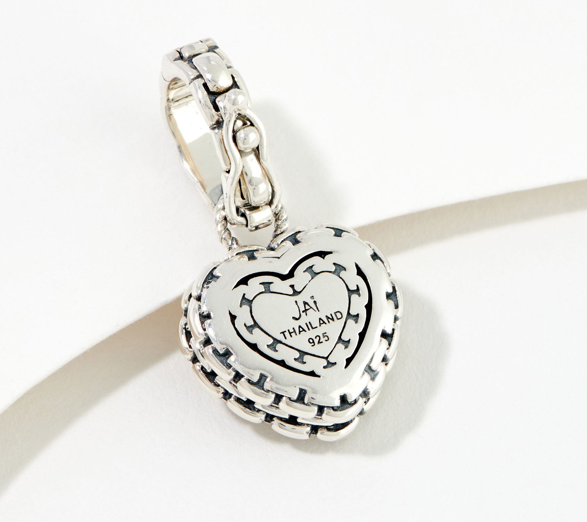"As Is" JAI Sterling Silver Heart Box Chain Diamond Enhancer - QVC.com