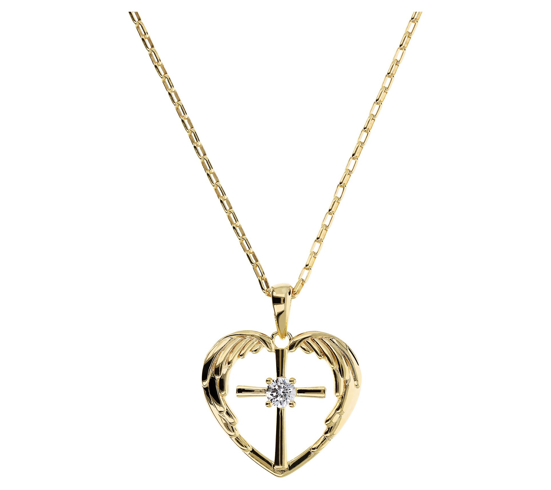 Diamonique Guardian Angel Heart Pendant w/ Chain, Sterling - QVC.com