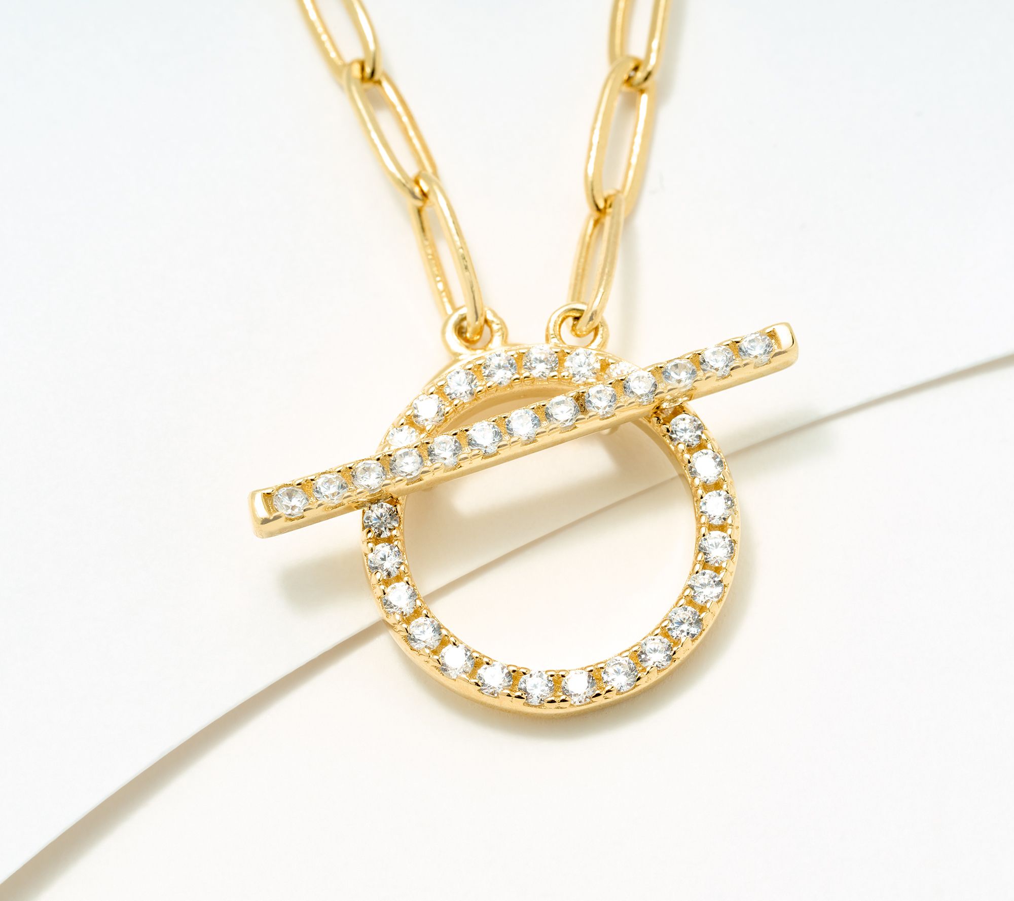 Diamonique Toggle Paperclip Necklace, Sterling Silver - QVC.com