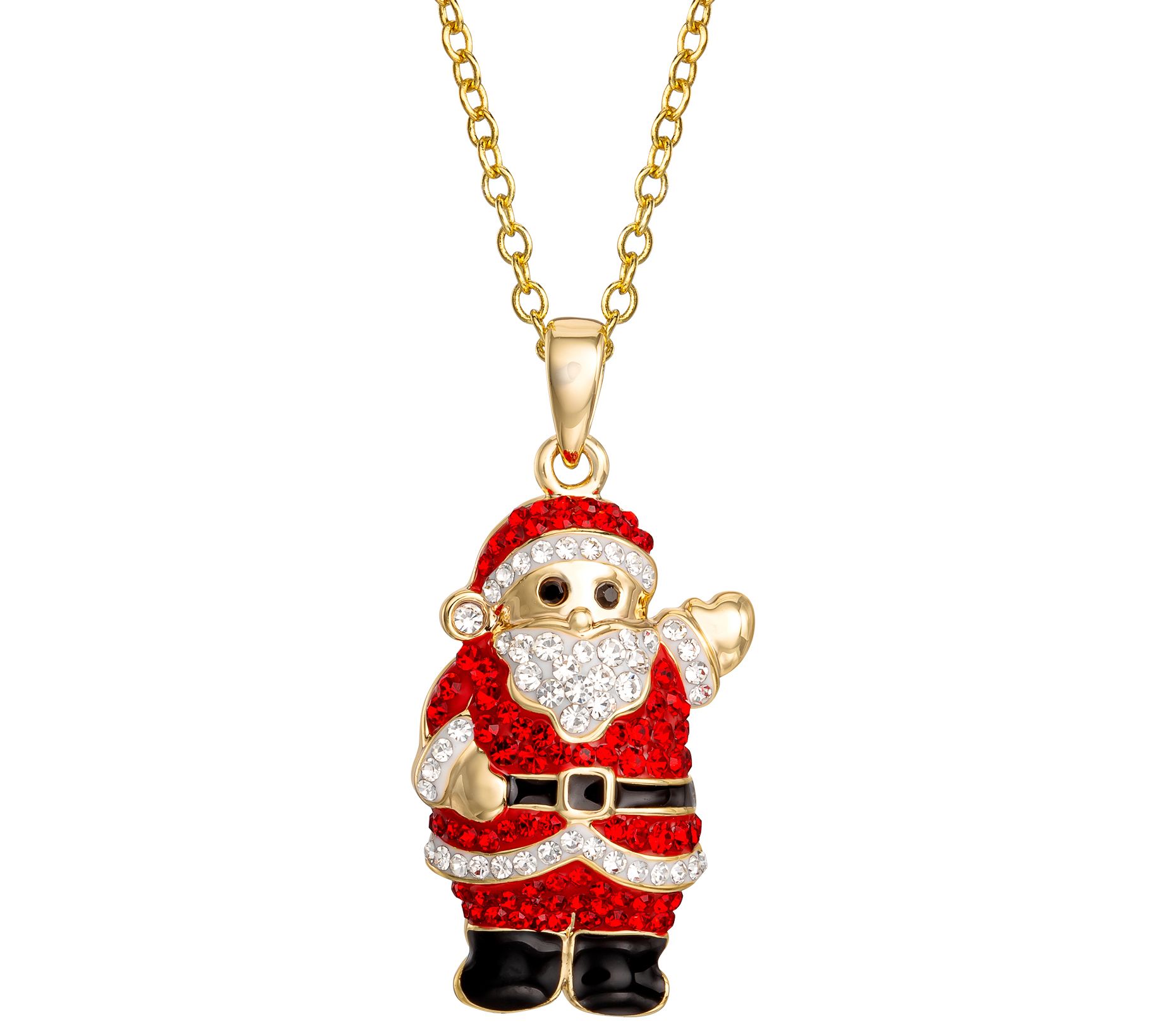 Crystal and Enamel Santa Pendant with 18" Chain - QVC.com