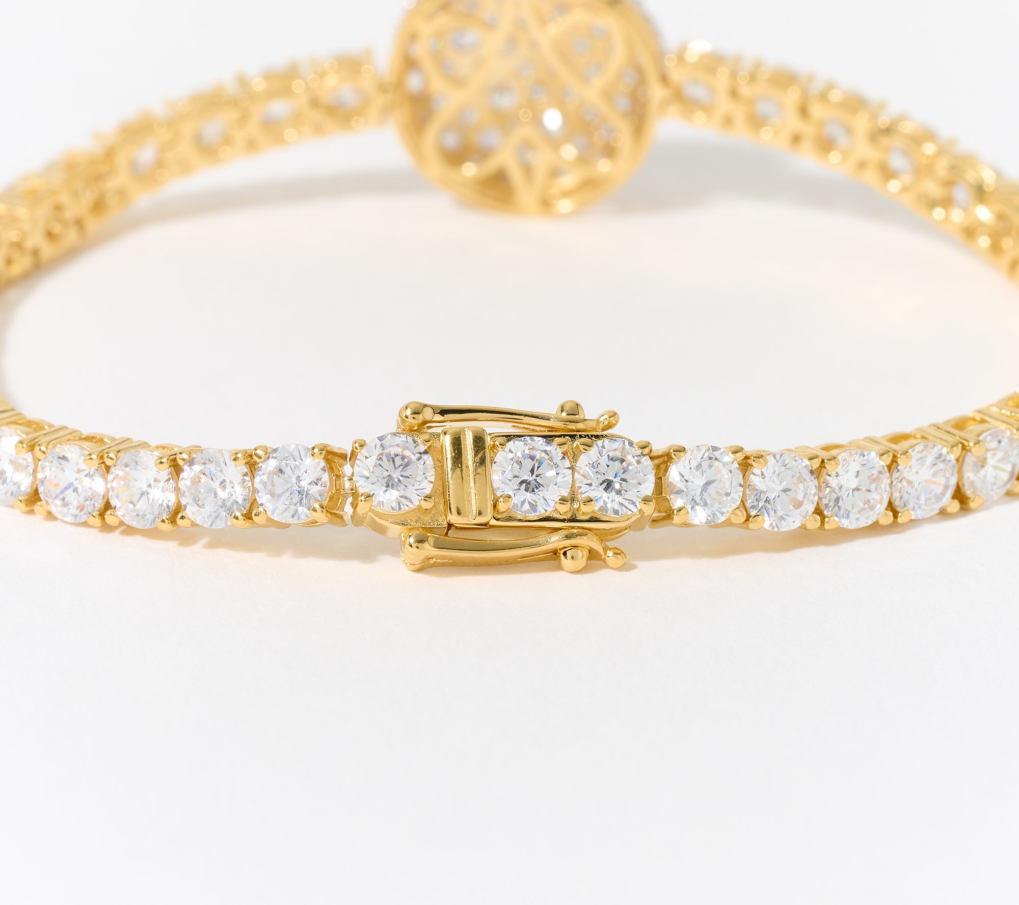 Diamonique x Jennifer Miller Tennis Bracelet, 14K Gold Plated - QVC.com