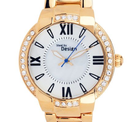 Steel by Design Round Case Watch with Crystal Accent - QVC.com