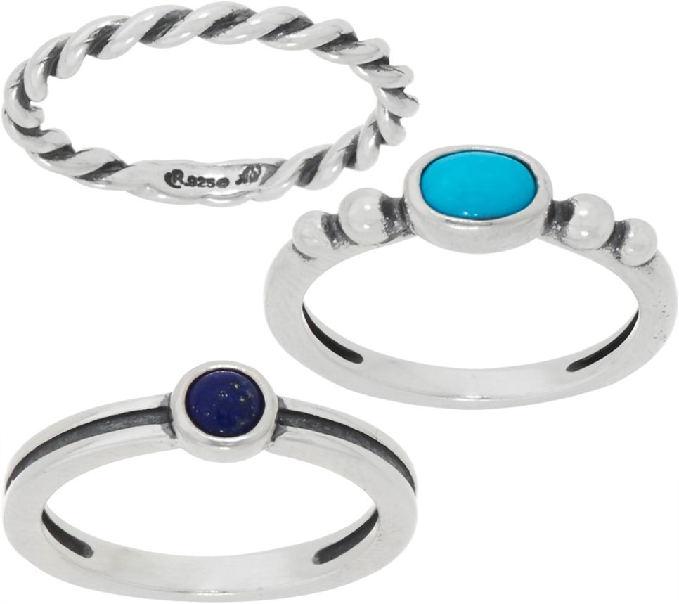 American West Gemstone Set of 3 Sterling Silver Stack Rings - QVC.com