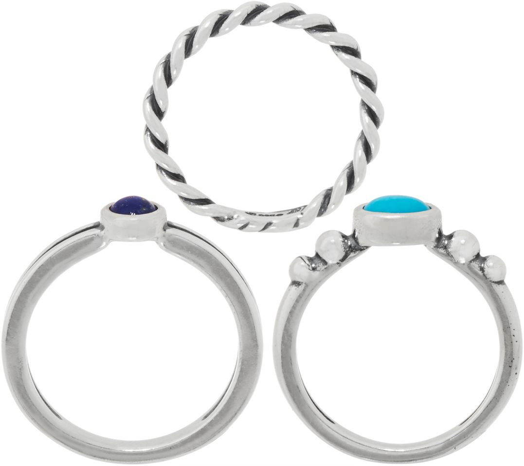 American West Gemstone Set of 3 Sterling Silver Stack Rings - QVC.com