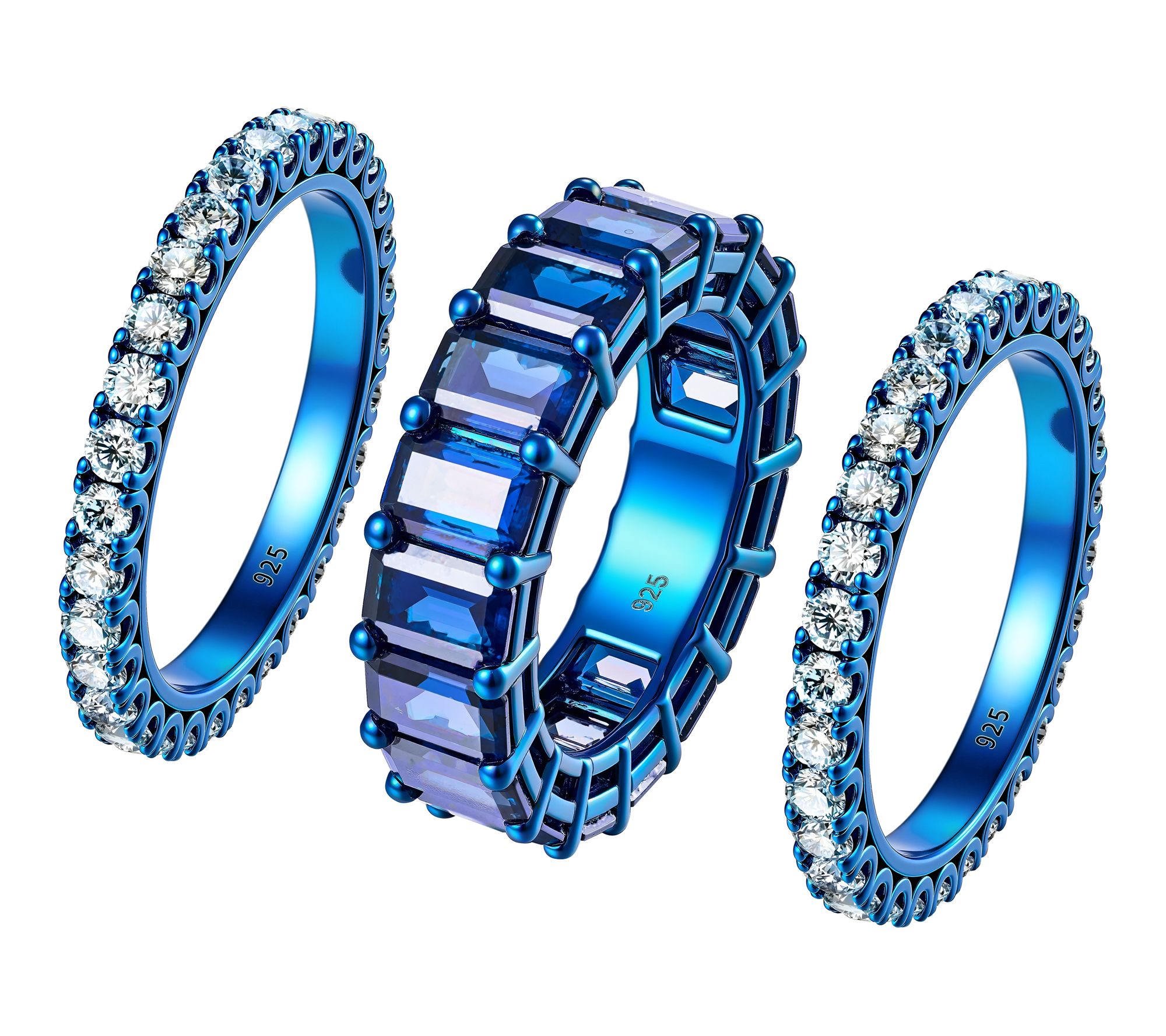 Diamonique x Jennifer Miller Set of 3 Blue Rings, Sterling - QVC.com