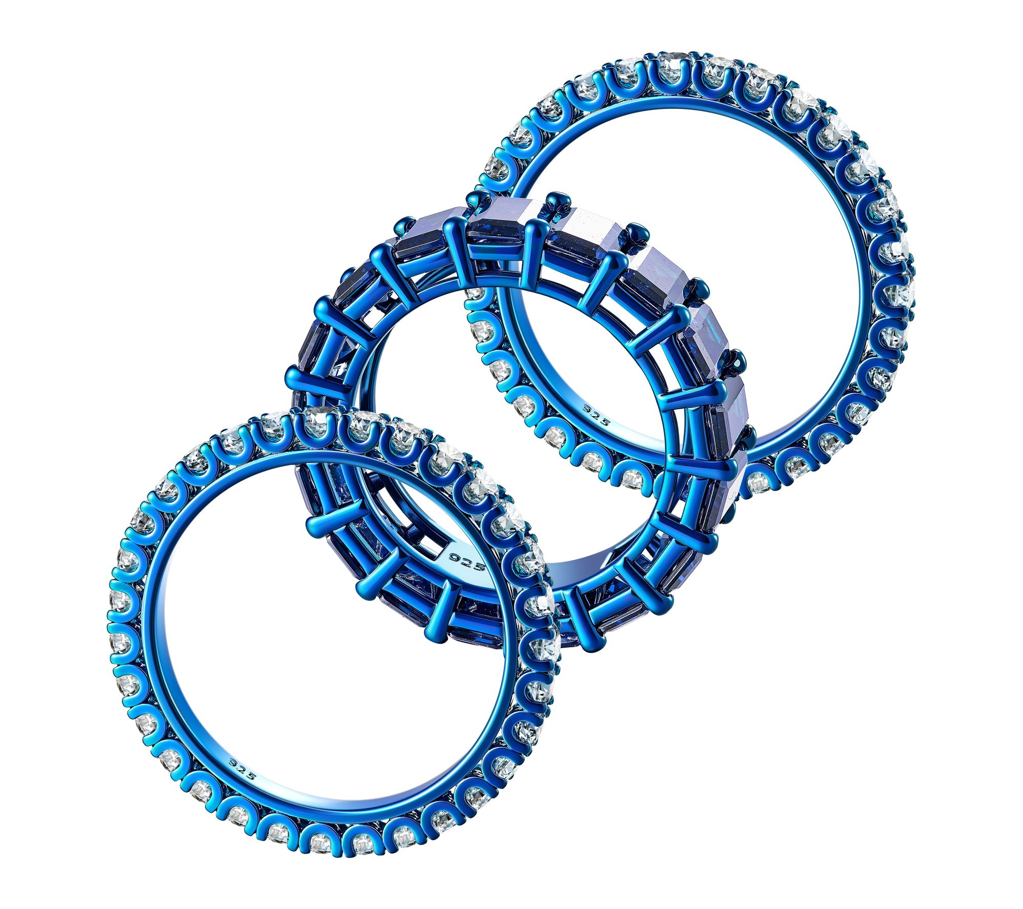 Diamonique x Jennifer Miller Set of 3 Blue Rings, Sterling - QVC.com