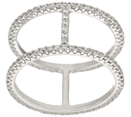 Diamonique Double Band Bar Ring, Sterling or 18K Clad - QVC.com