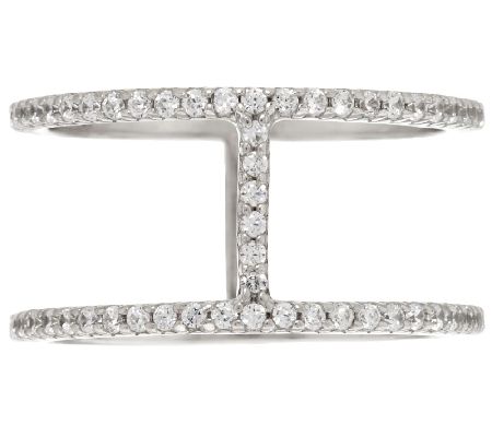 Diamonique Double Band Bar Ring, Sterling or 18K Clad - QVC.com