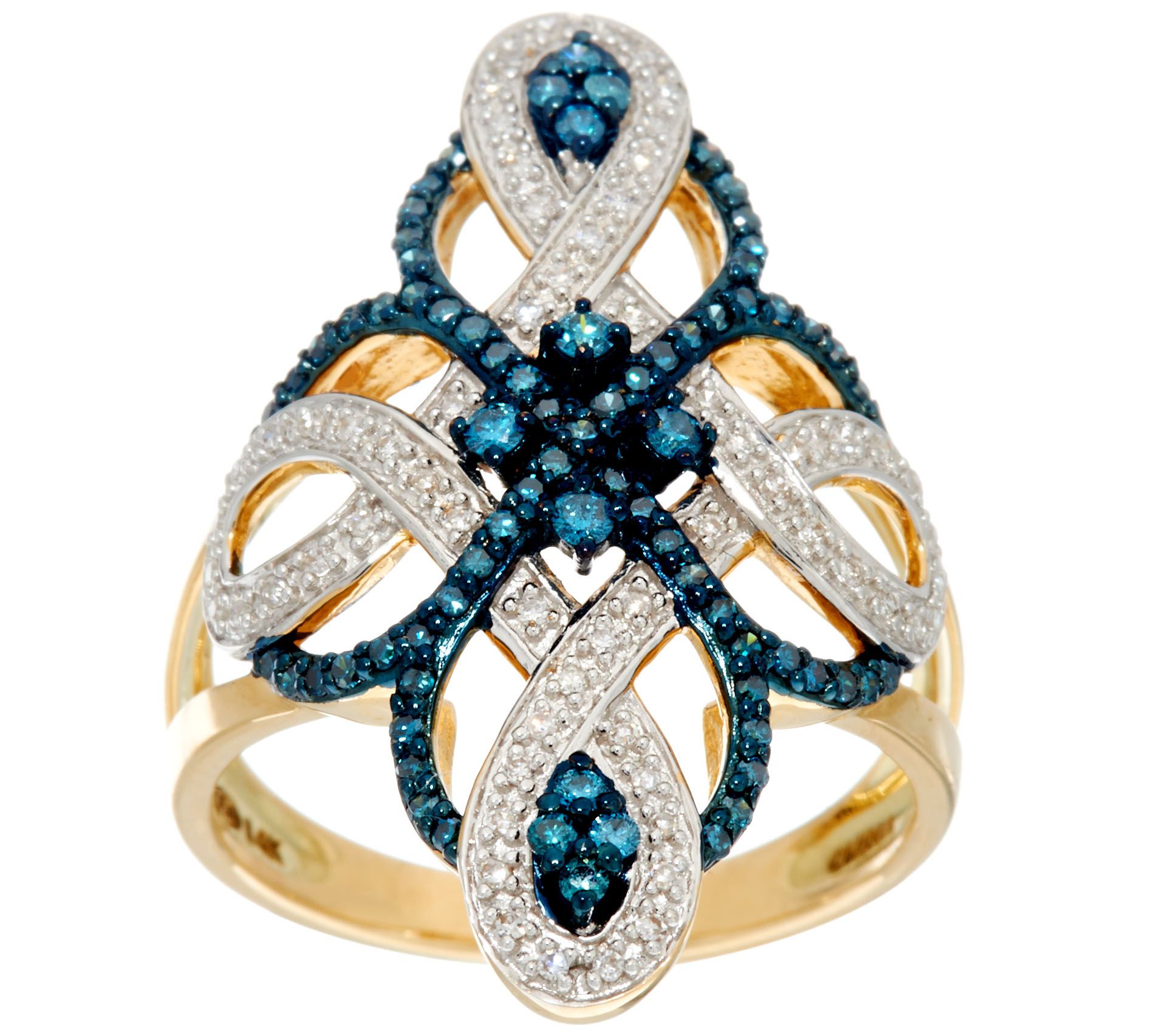 Blue & White Diamond Elongated Ring, 14K, 1/2 cttw, by Affinity - QVC.com