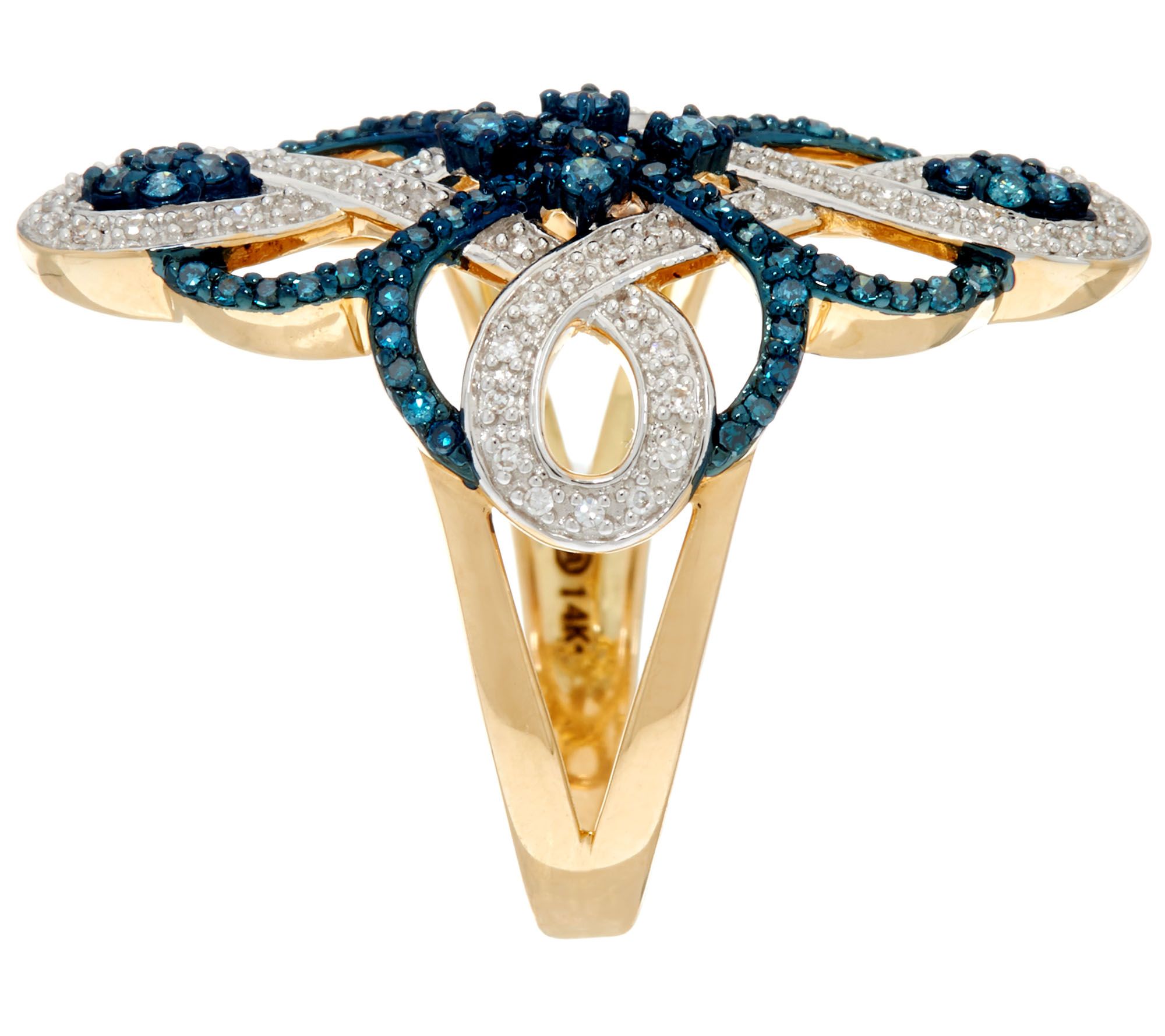 Blue & White Diamond Elongated Ring, 14K, 1/2 cttw, by Affinity - QVC.com