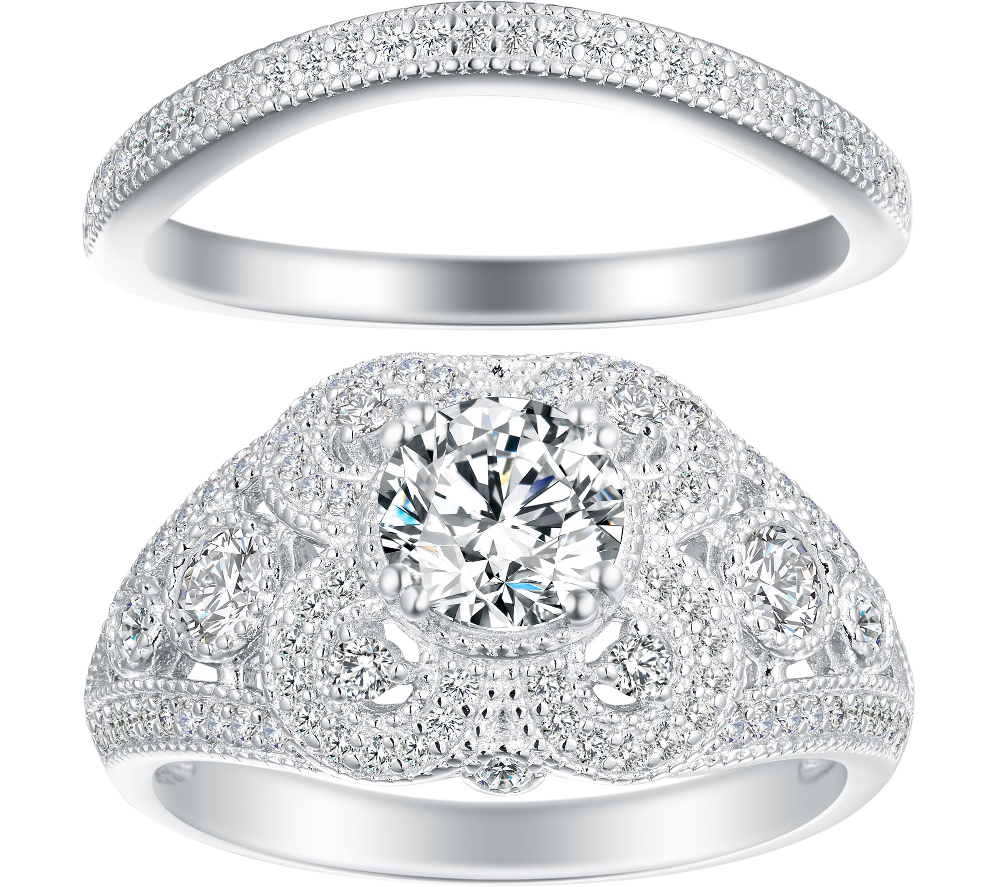 Diamonique 2-Piece Floral Style Bridal Ring Set, Sterling - QVC.com