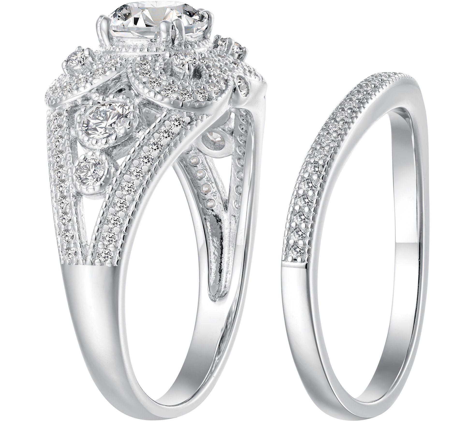 Diamonique 2-Piece Floral Style Bridal Ring Set, Sterling - QVC.com