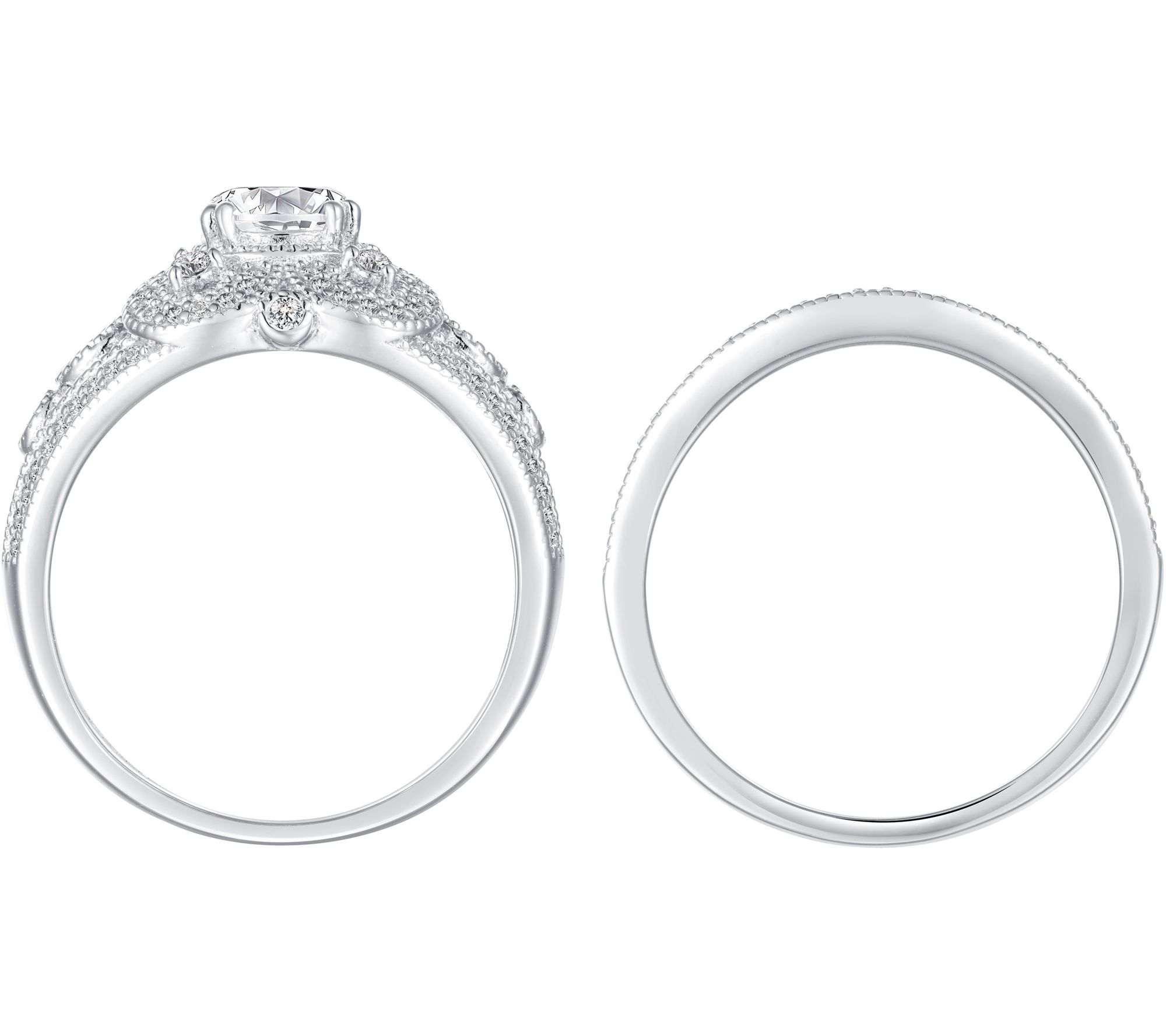 Diamonique 2-Piece Floral Style Bridal Ring Set, Sterling - QVC.com