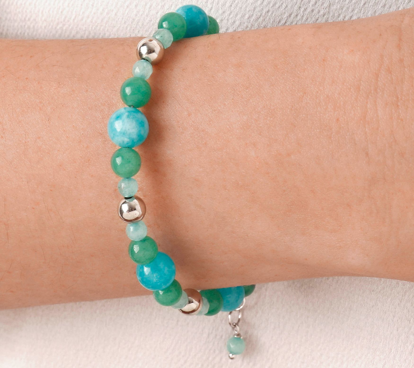 Italian Silver Adjustable Graduated Quartzite Bead Bracelet - QVC.com