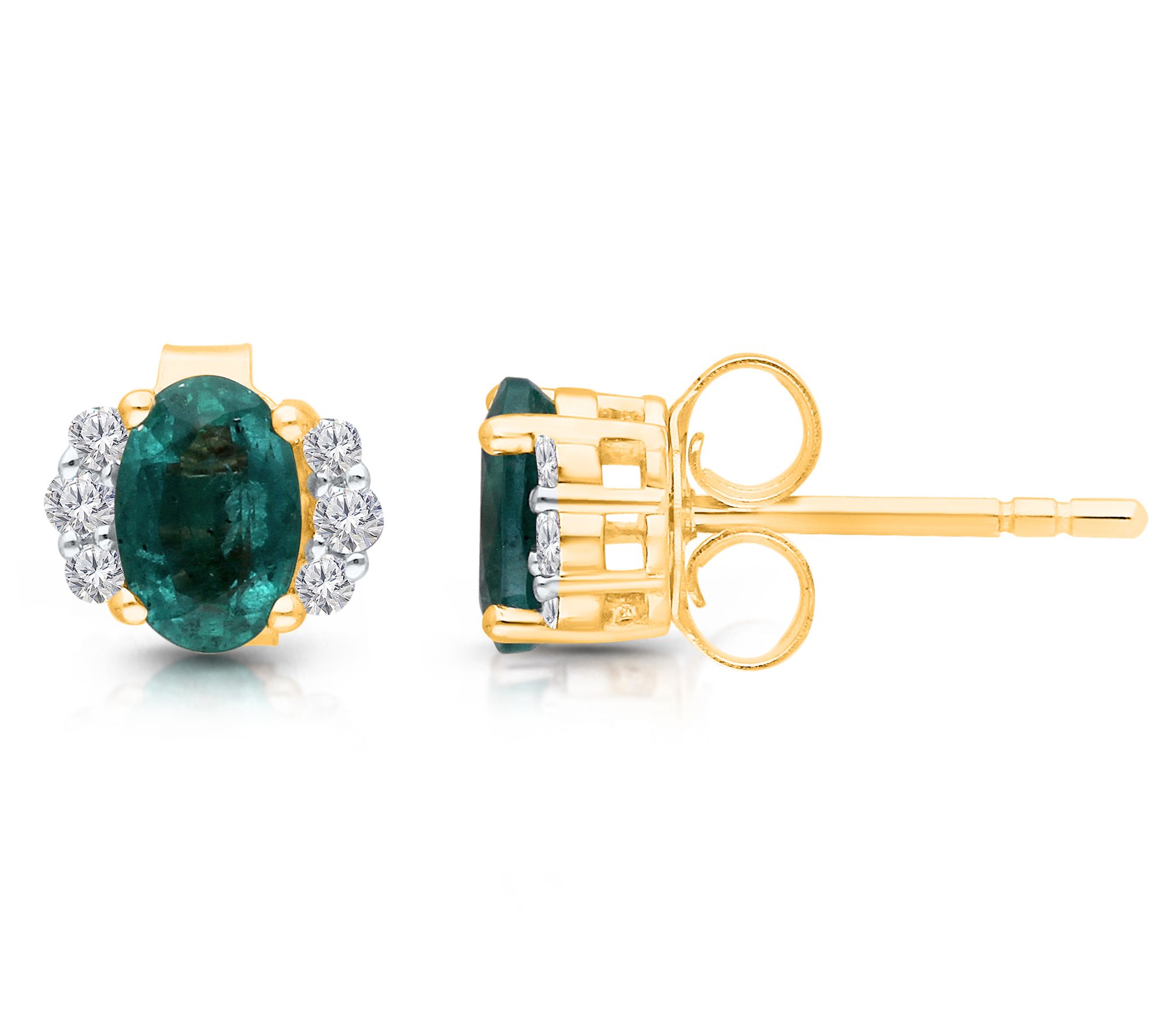 KALLATI Emerald & Diamond Stud Earrings, 14K Gold - QVC.com