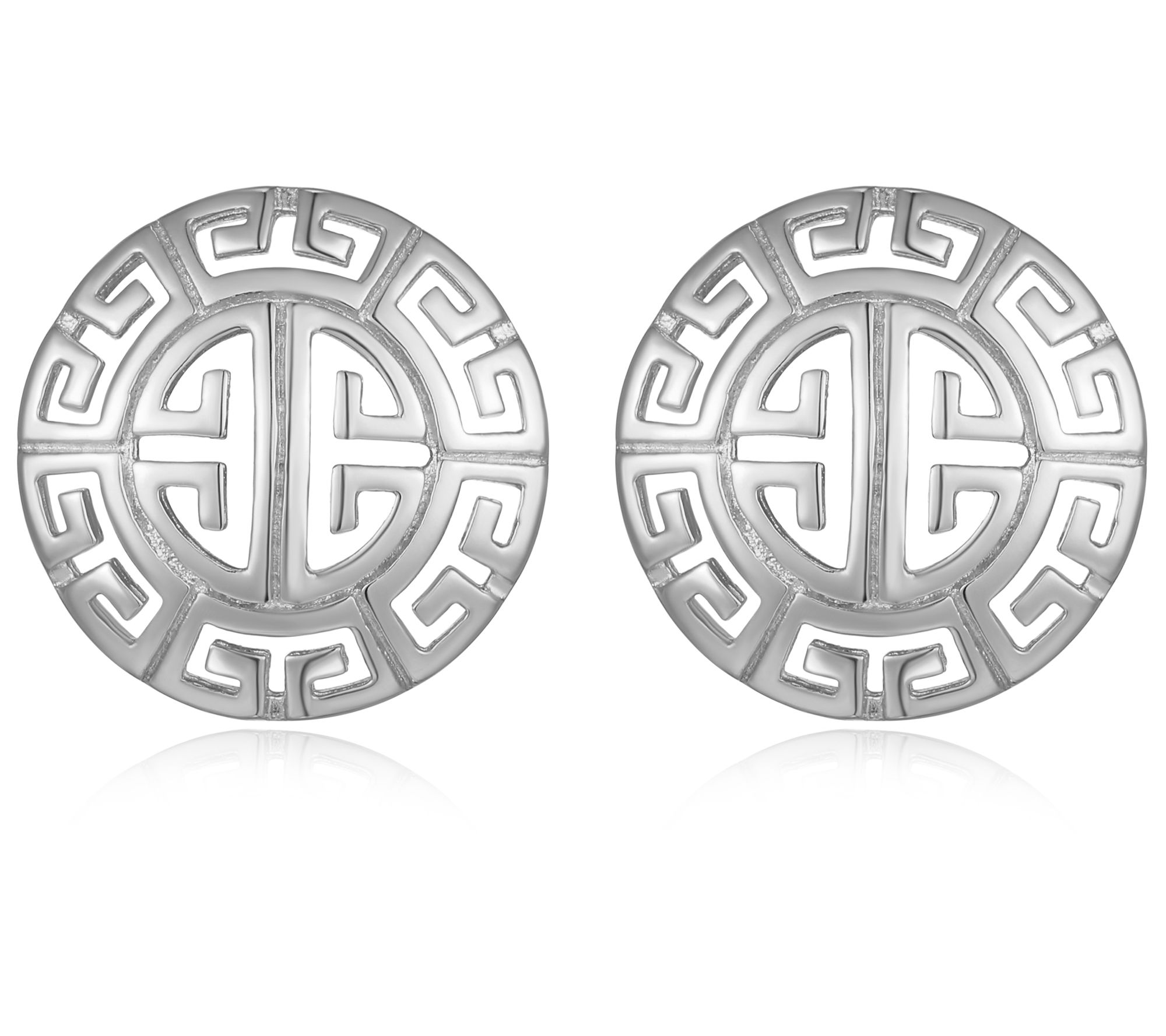 Silver Style Round Greek Disc Stud Earrings, Sterling - QVC.com