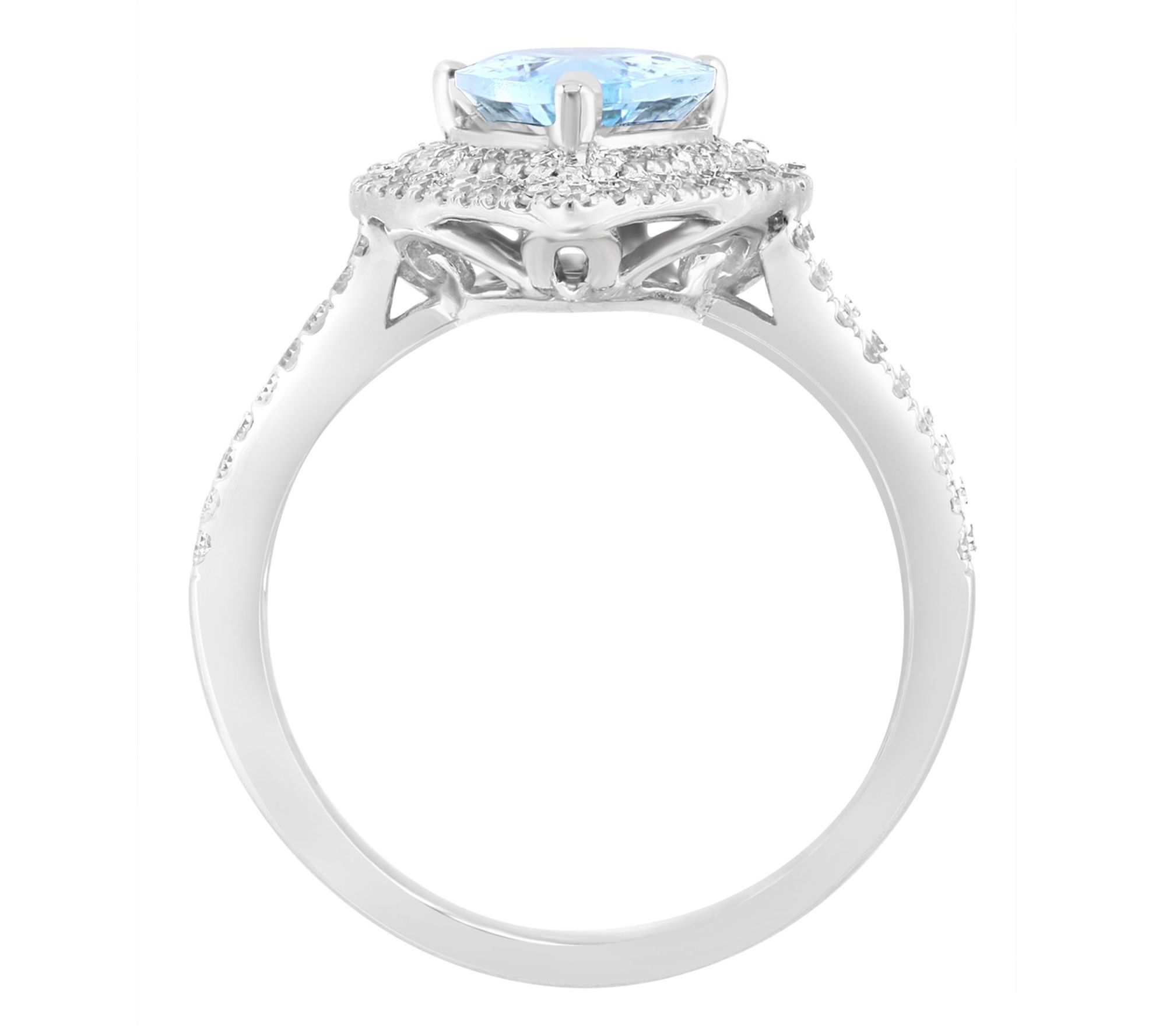 Effy Aquamarine & Double Diamond Halo Ring, 14KWhite Gold - QVC.com