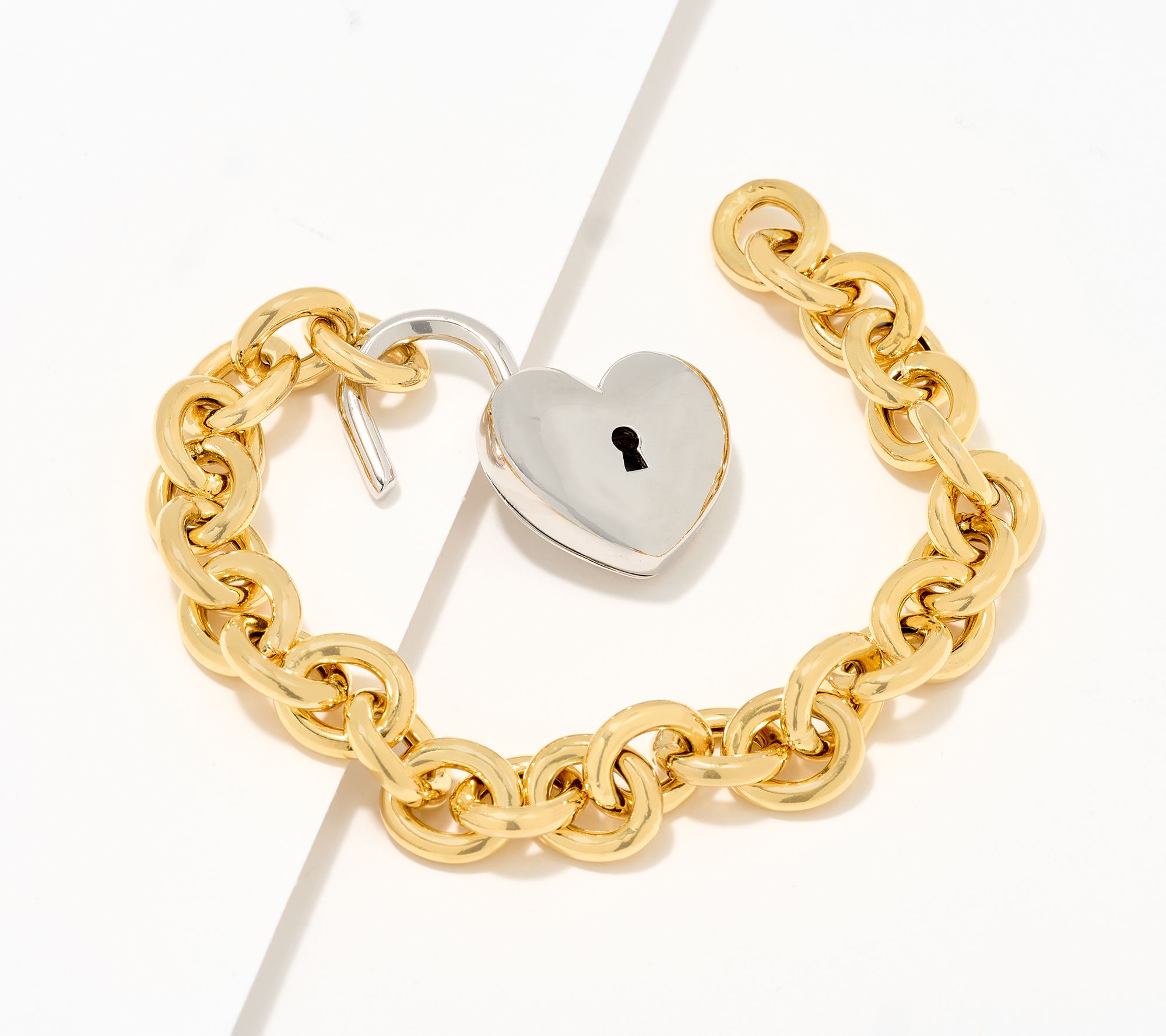 David Markstein Bronze Removable Heart Lock Rolo Bracelet - QVC.com