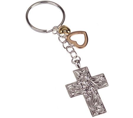 Sterling Serenity Prayer Key Chain with Dangling Hearts - QVC.com