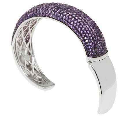 "As Is" Pave Gemstone Bold Sterling Silver Average Hinged Cuff 12.50 ...