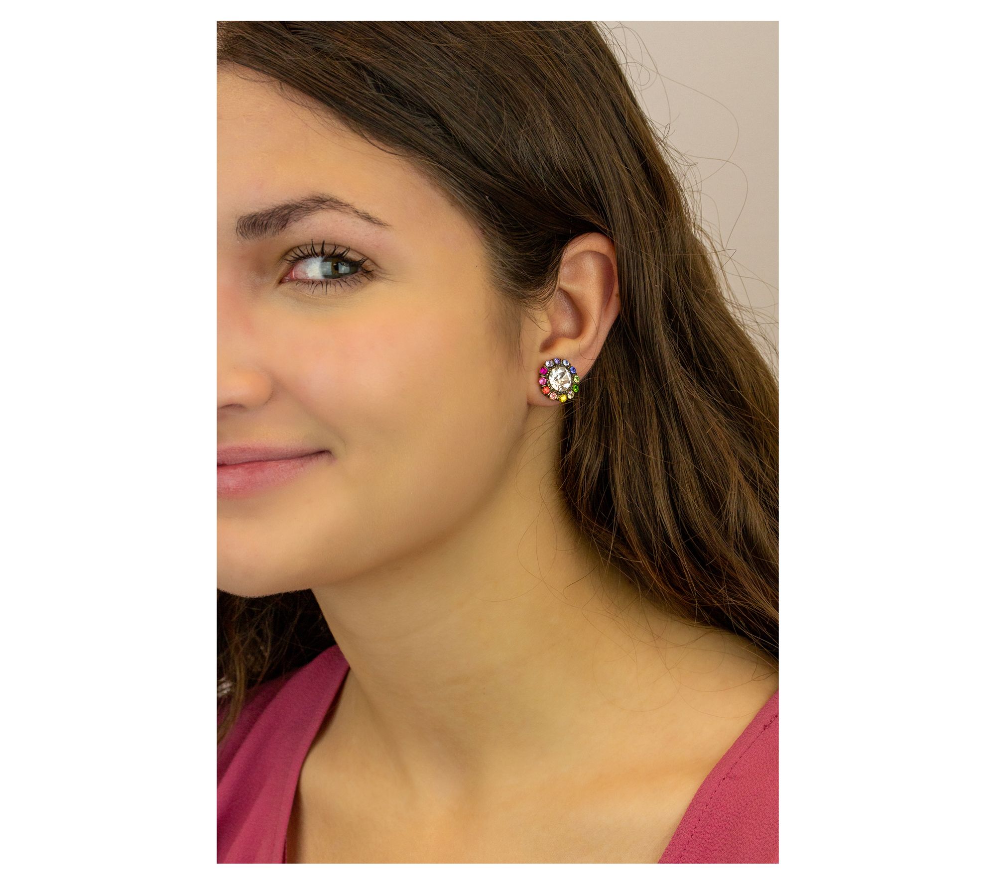 Anne Koplik Rainbow Crystal Flower Halo Button Earrings - QVC.com