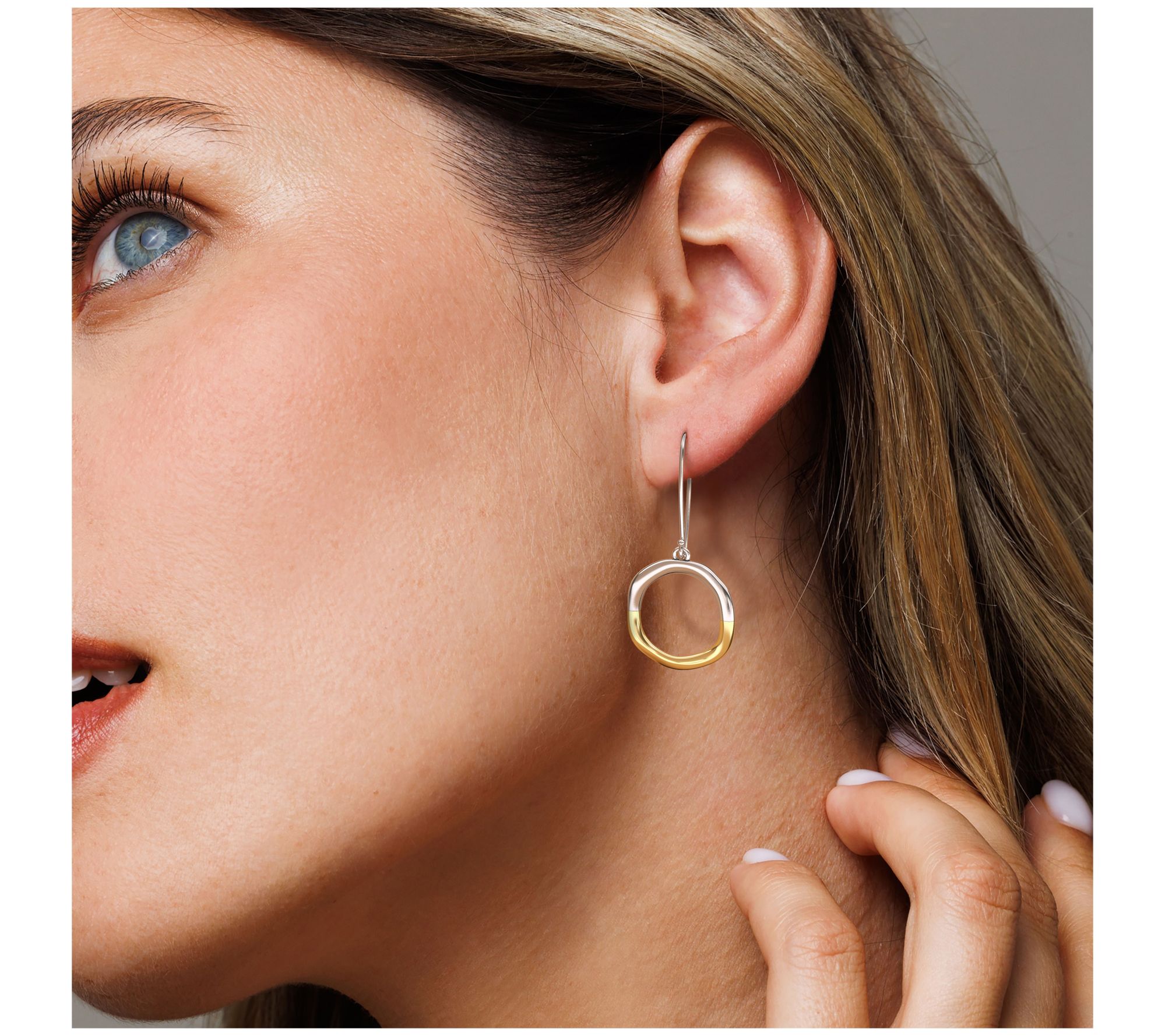 Or Paz Sterling Silver Two-Tone Open Circle Dangle Earrings - QVC.com