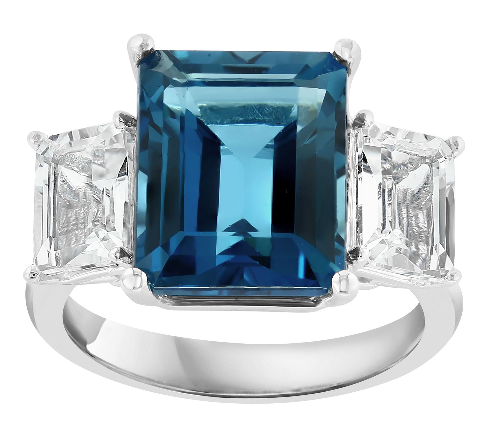 Effy London Blue Topaz & White Topaz Ring, 14KWhite Gold - QVC.com