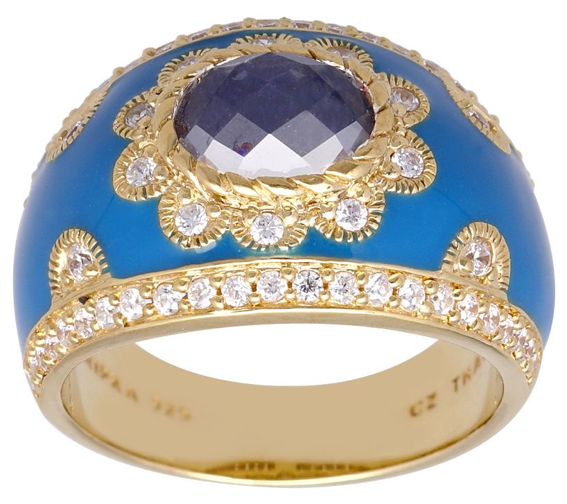 Judith Ripka 14K Clad Rock Crystal Diamonique Enamel Ring - QVC.com
