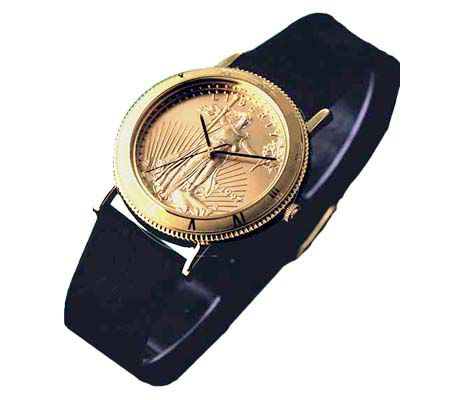 Coinwatch Liberty Gold Coin Mens Watch with Black Leather Band - QVC.com