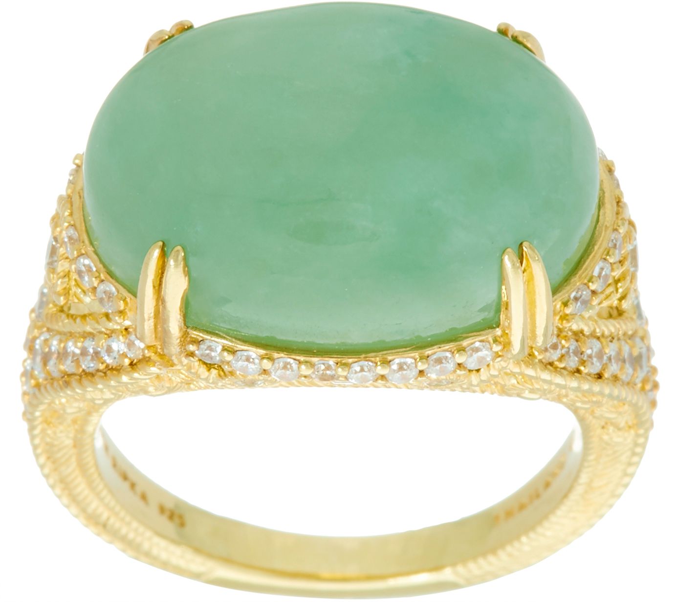 Judith Ripka Sterling/14K Clad Oval Jade Cabochon Ring - QVC.com