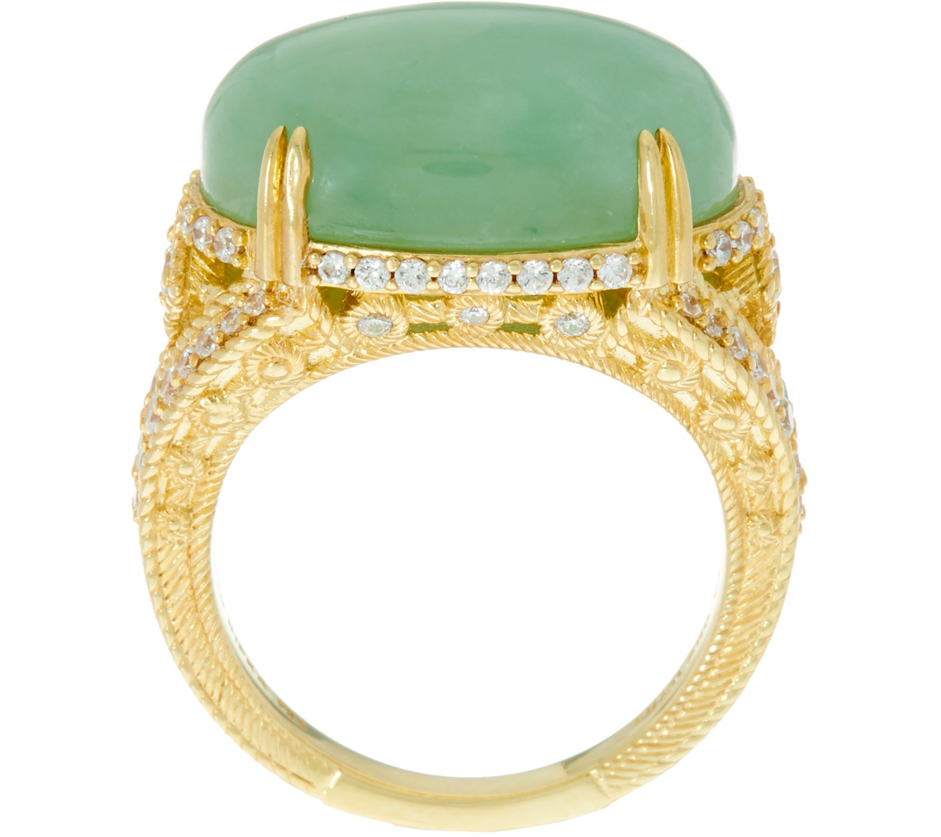 Judith Ripka Sterling/14K Clad Oval Jade Cabochon Ring - QVC.com