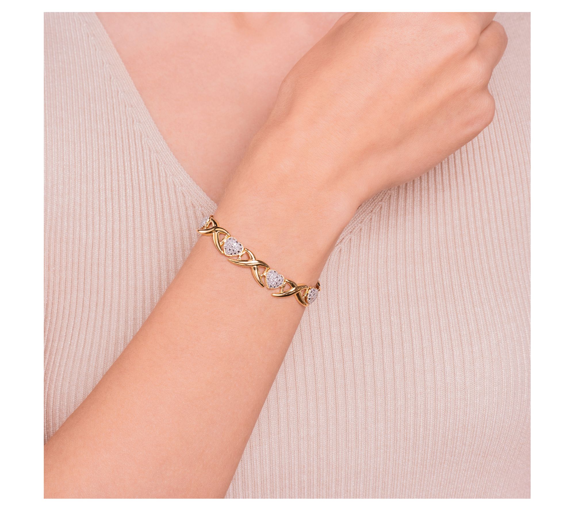 18K Gold Plated Diamond Accent XO Heart Bracelet - QVC.com