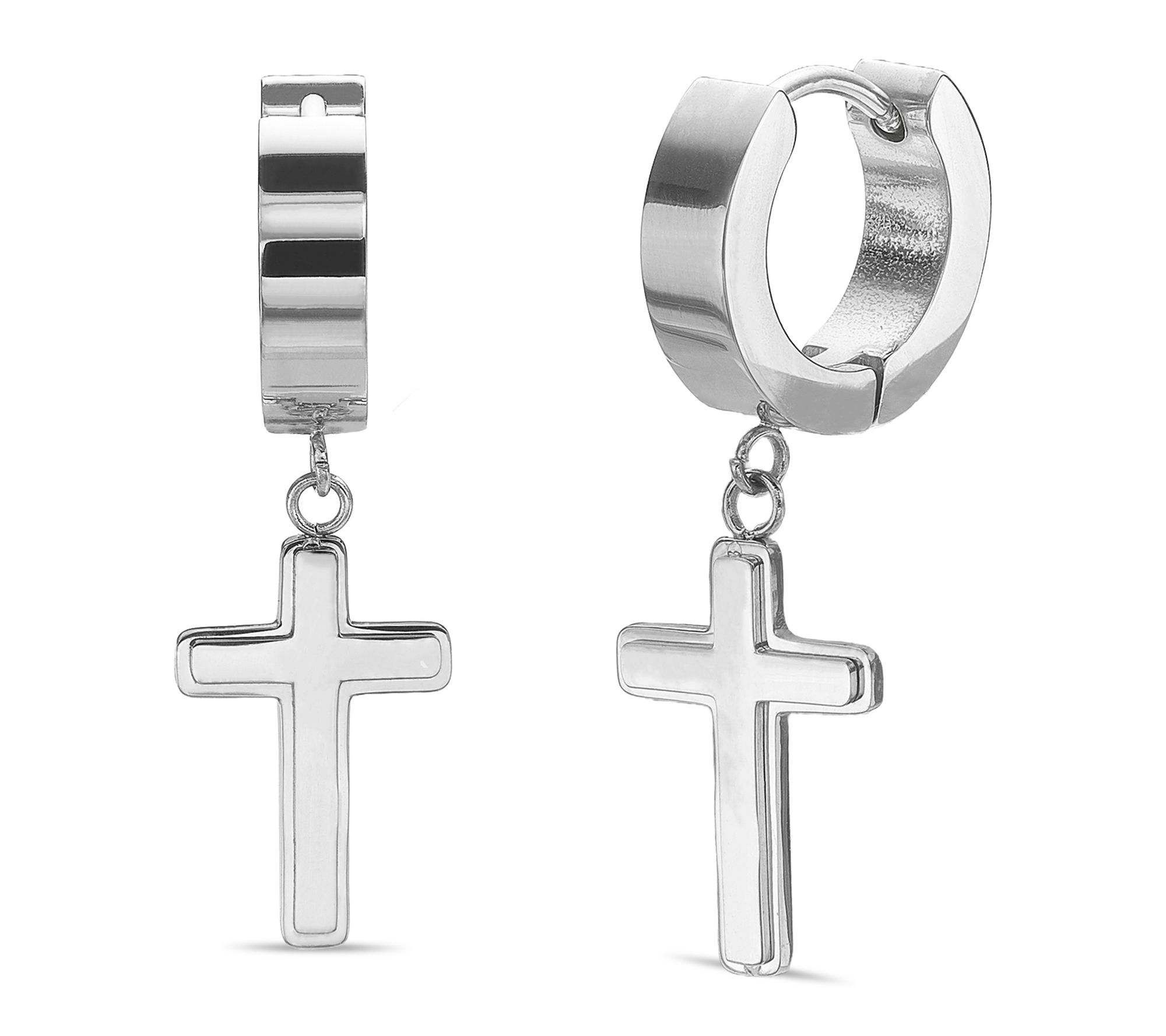LYNX Men's Stainless Steel Cross Dangle Hoop Earrings - QVC.com