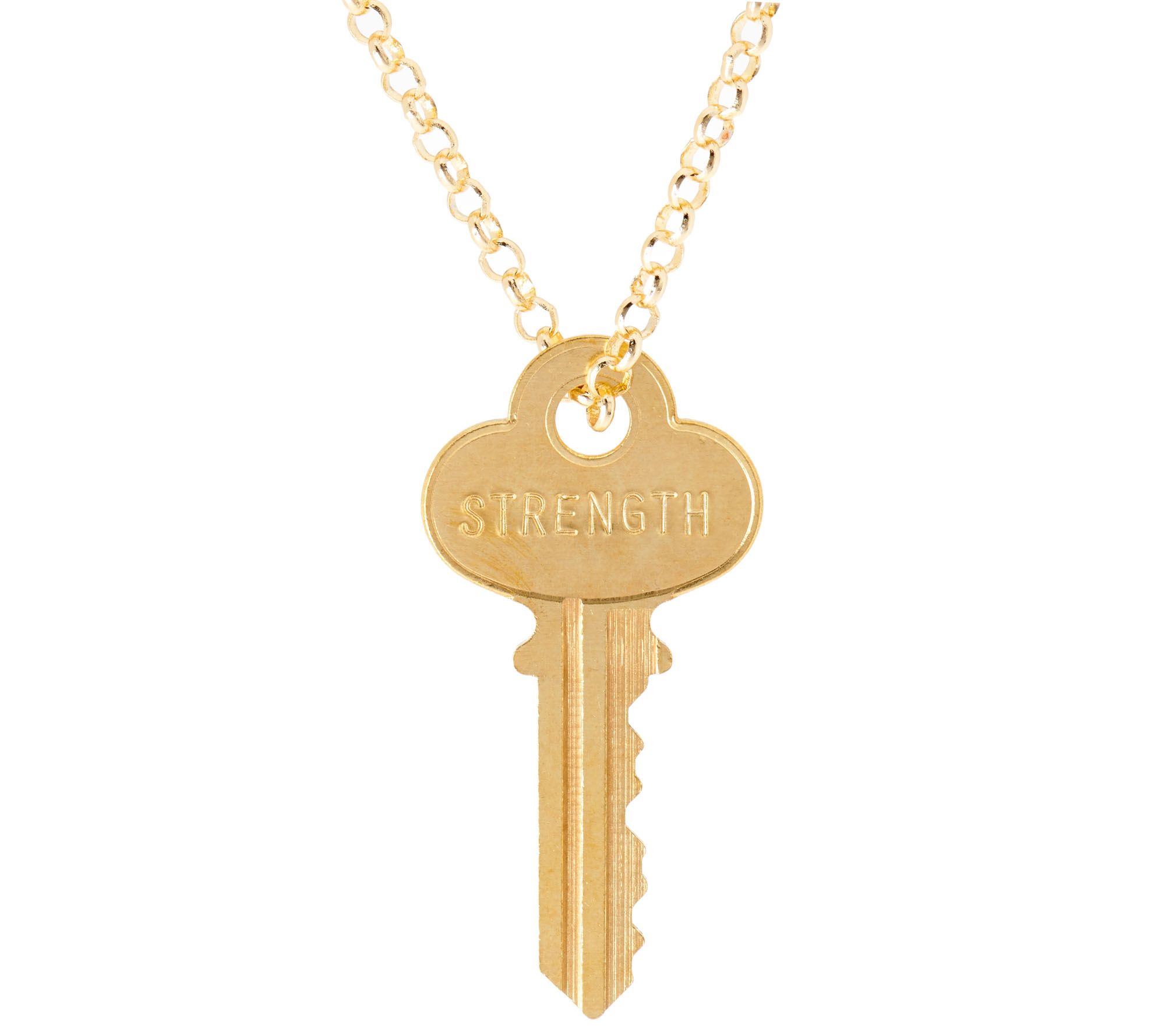 "As Is" The Giving Keys Goldtone 'STRENGTH' Key w/ 30" Chain - QVC.com