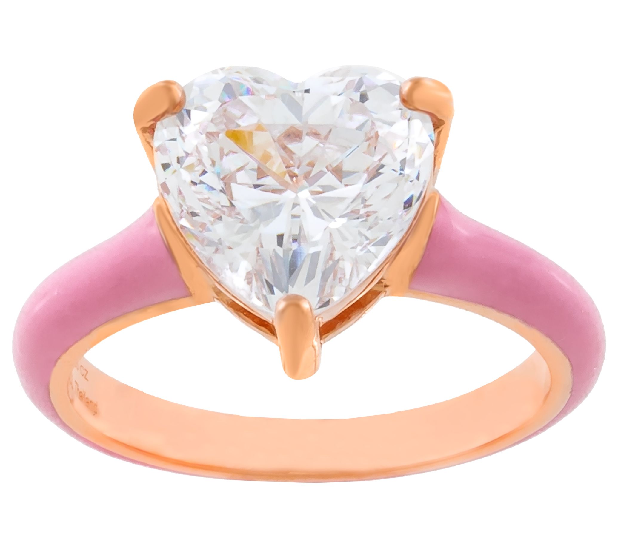 Diamonique 4.50 cttw Pink Enamel Ring 14K Rose Plated QVC