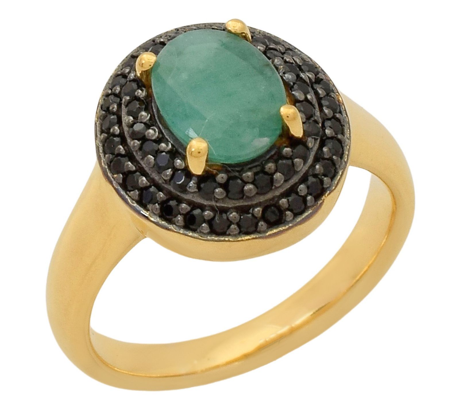 Affinity Gems Emerald & Black Spinel Halo Ring,14K Plated - QVC.com