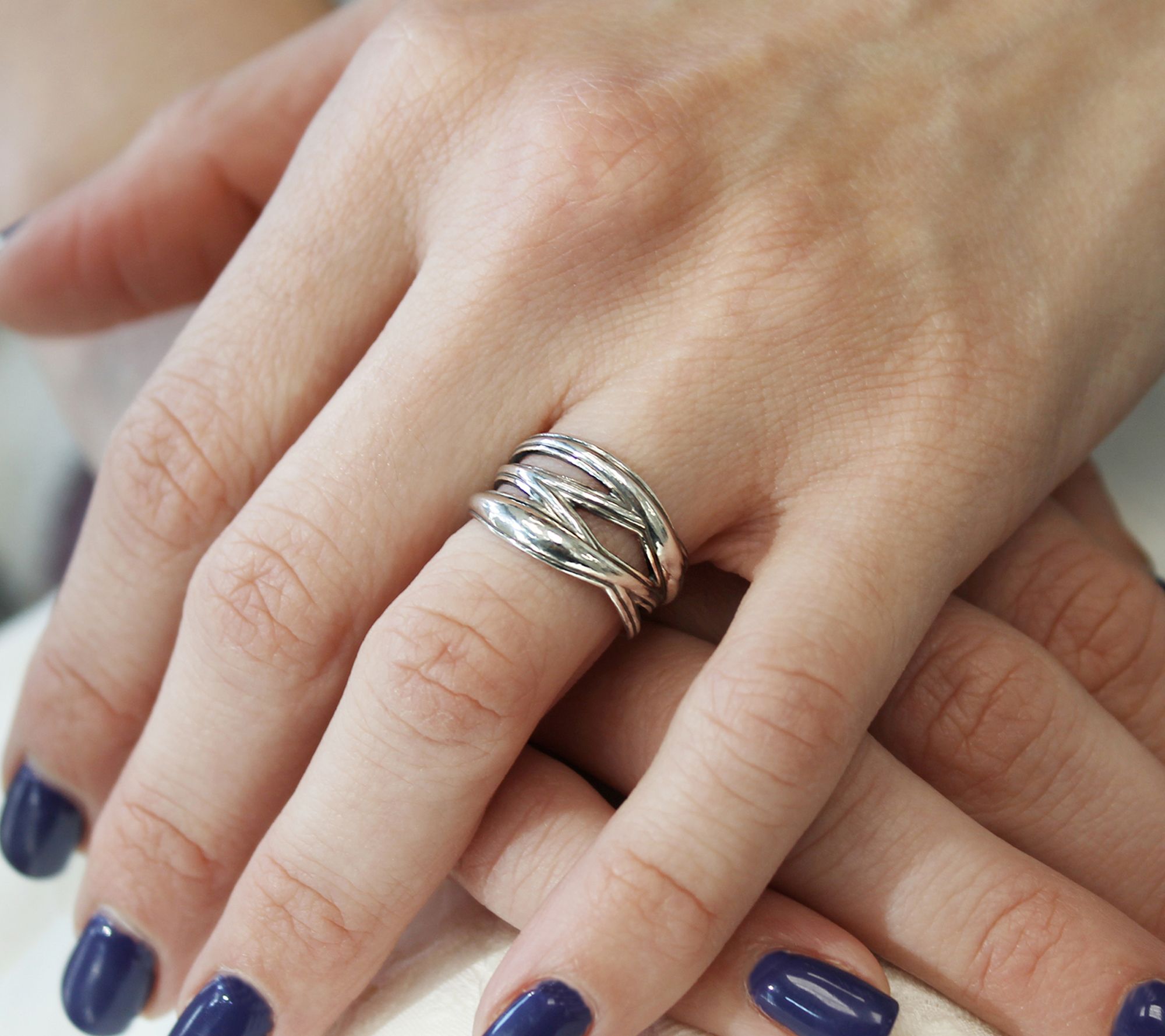 Or Paz Sterling Silver Cross Over Ring - QVC.com