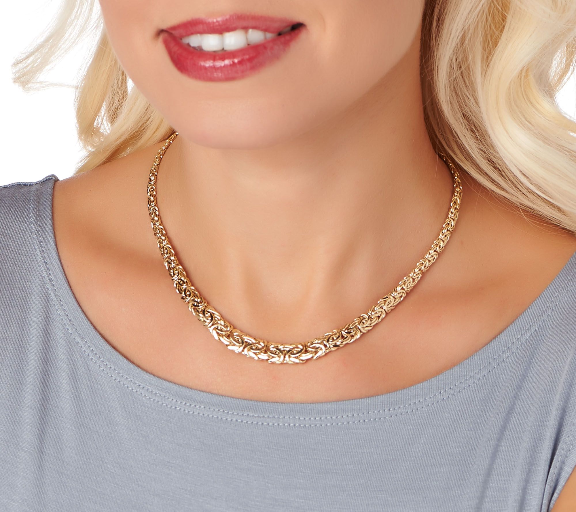 14K Gold 16" Polished Graduated Byzantine Necklace, 9.5g - QVC.com