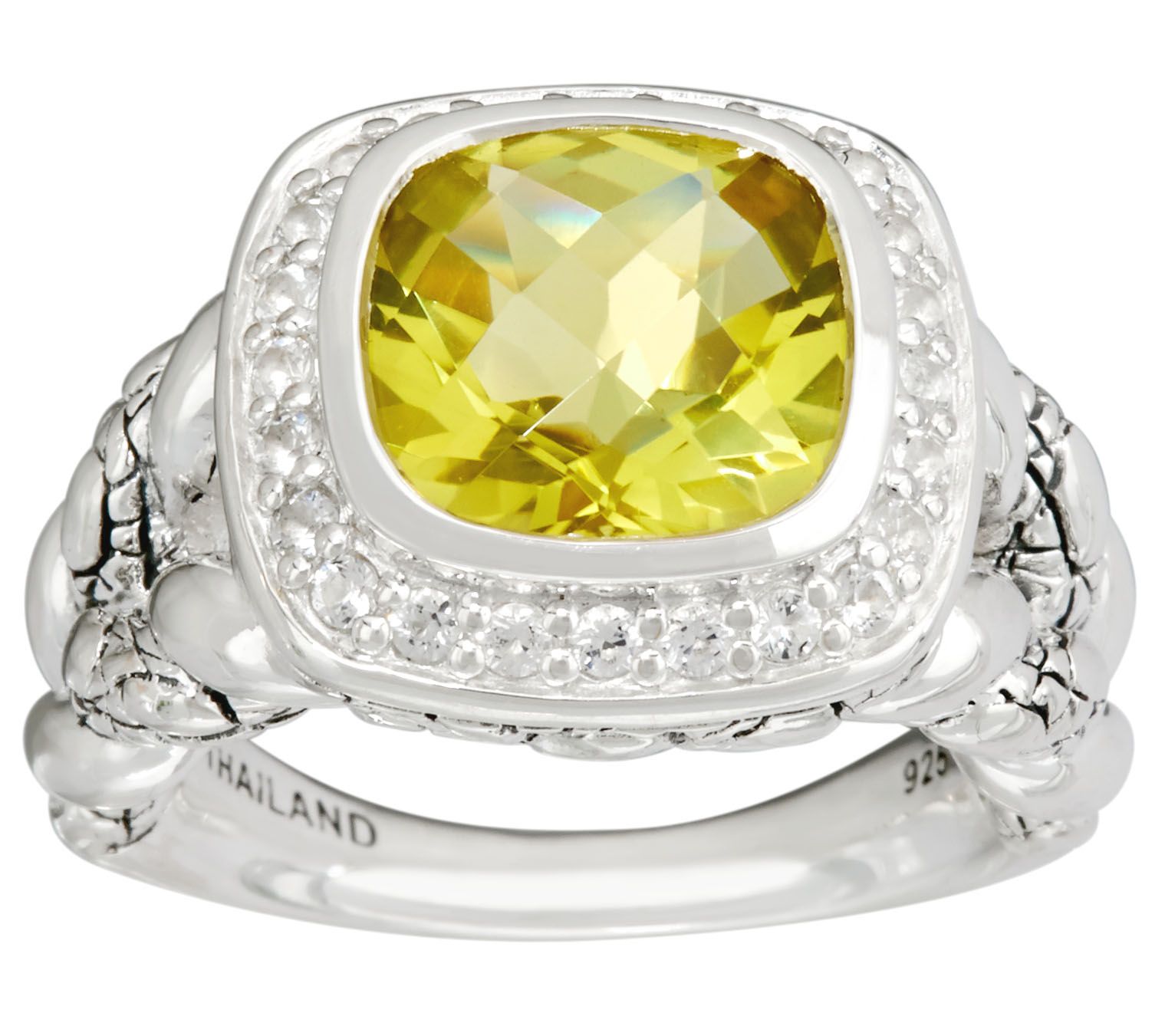 JAI Sterling Cushion Cut Green-Gold Quartz Croco Texture Ring - QVC.com