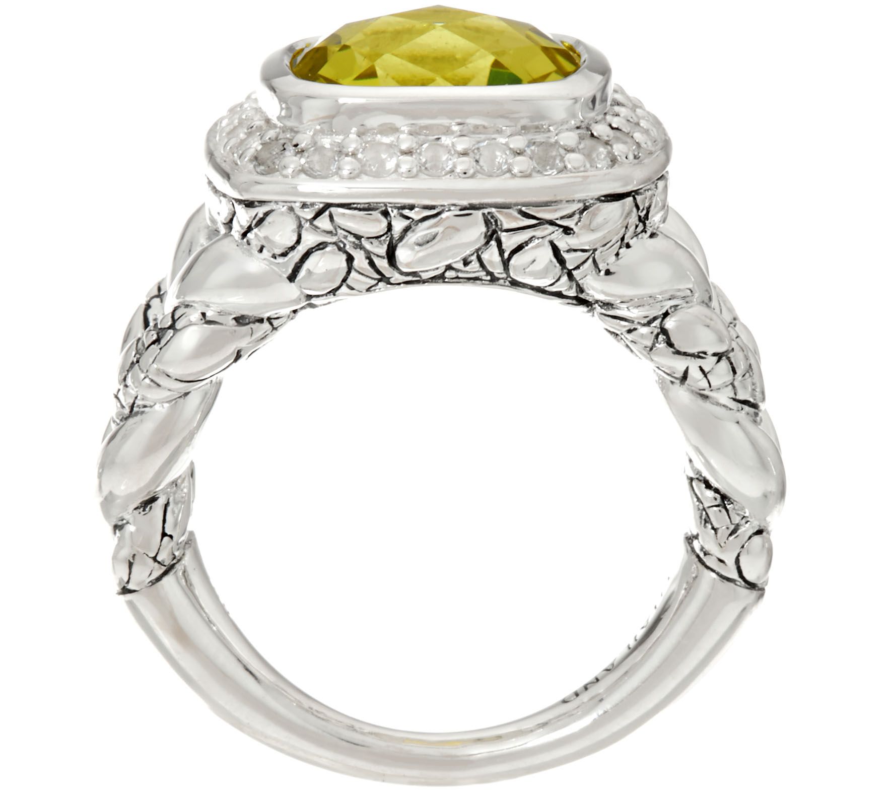 JAI Sterling Cushion Cut Green-Gold Quartz Croco Texture Ring - QVC.com