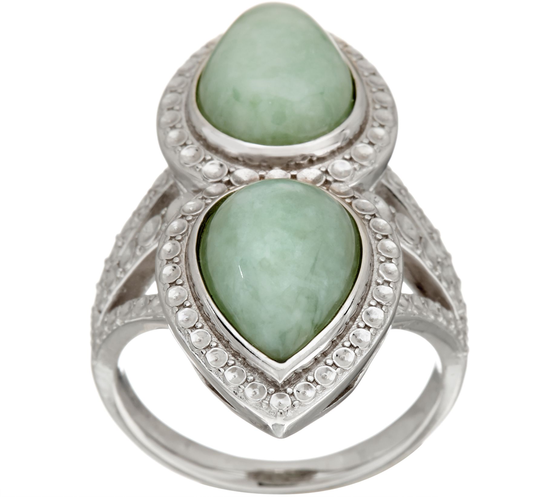 "As Is" Pear Shaped Burmese Jade Elongated Sterling Ring - QVC.com