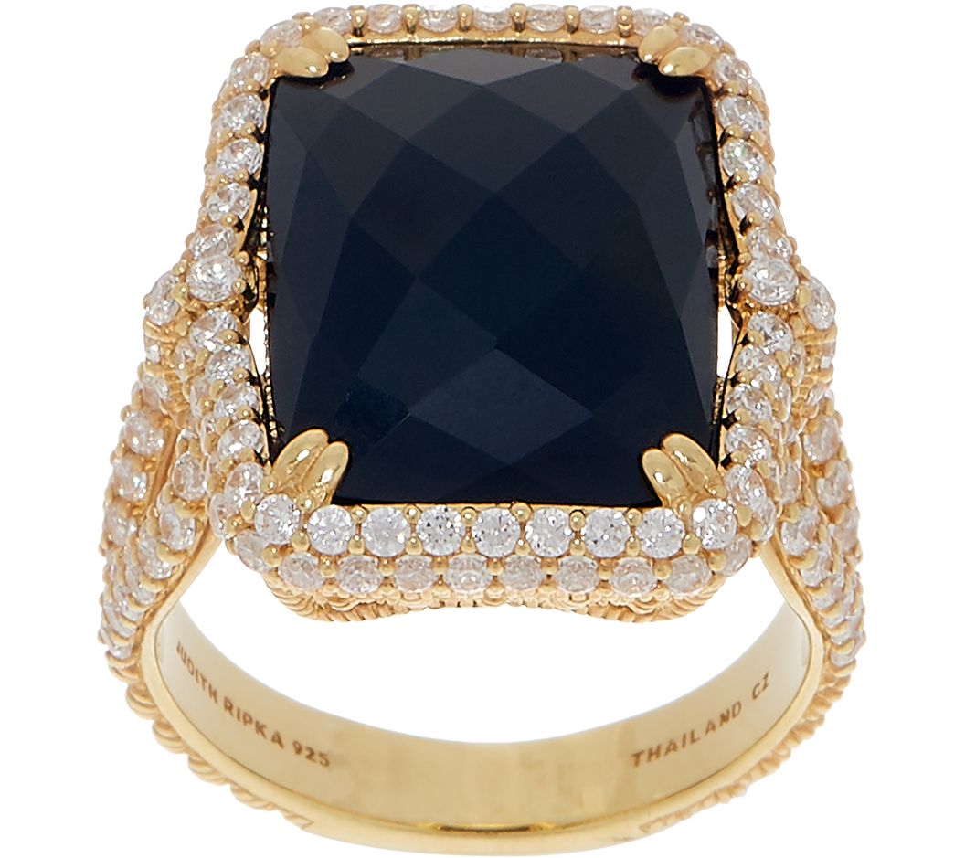 Judith Ripka 14K Gold Clad Black Onyx & Diamonique Cocktail Ring - QVC.com