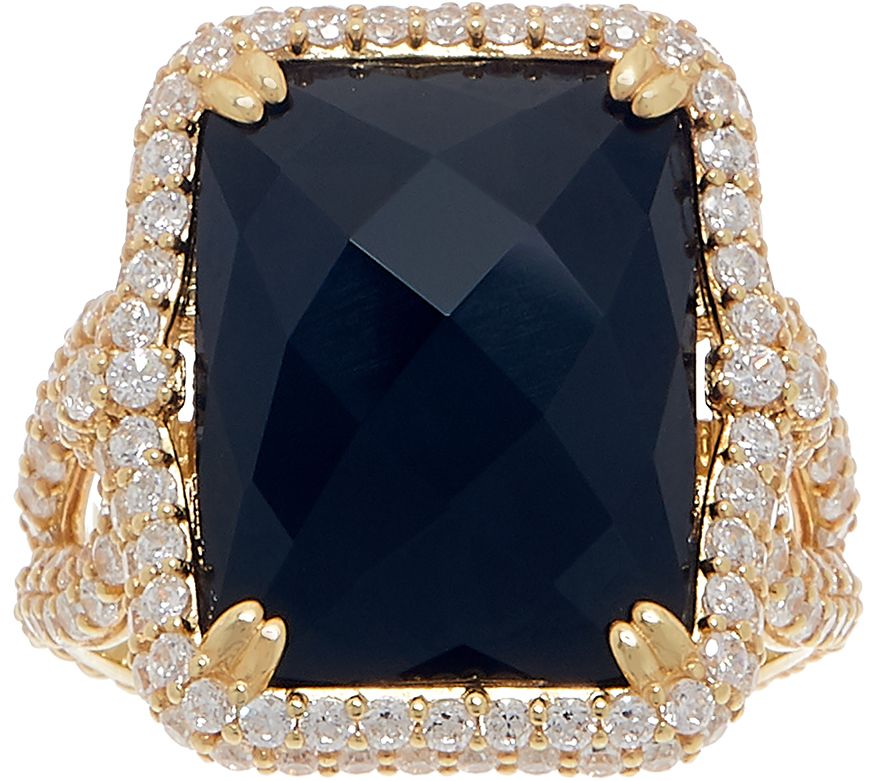 Judith Ripka 14K Gold Clad Black Onyx & Diamonique Cocktail Ring - QVC.com