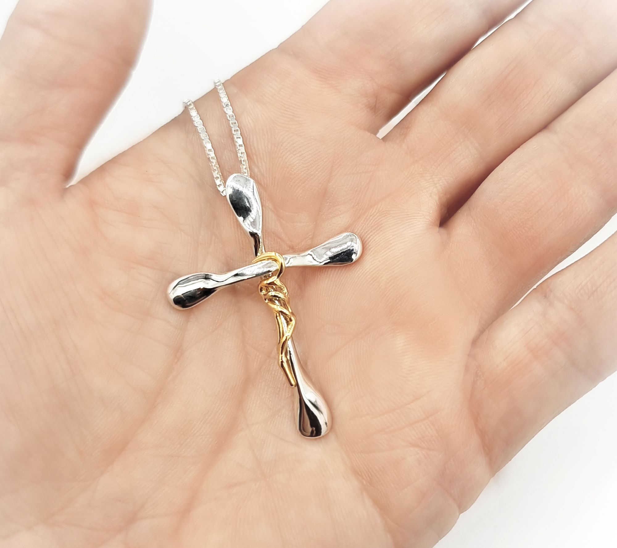 Hagit Sterling Silver & 14K Gold Cross Pendantw/ Chain - QVC.com