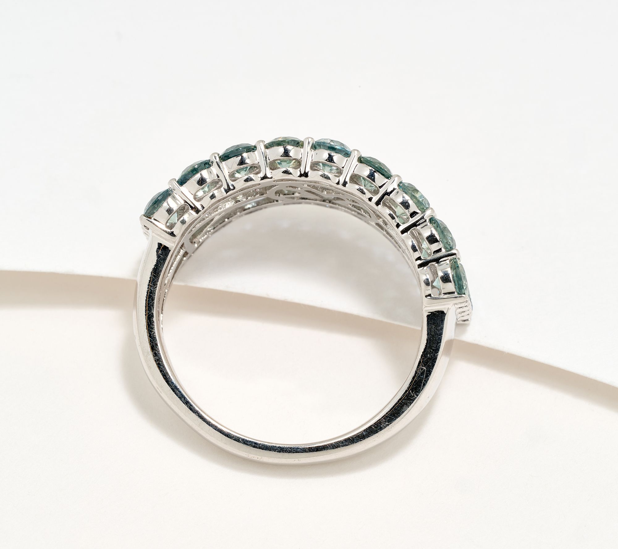 Gem Discoverer 3.24ct Montana Sapphire 3 Row Band Ring, 14K White Gold ...