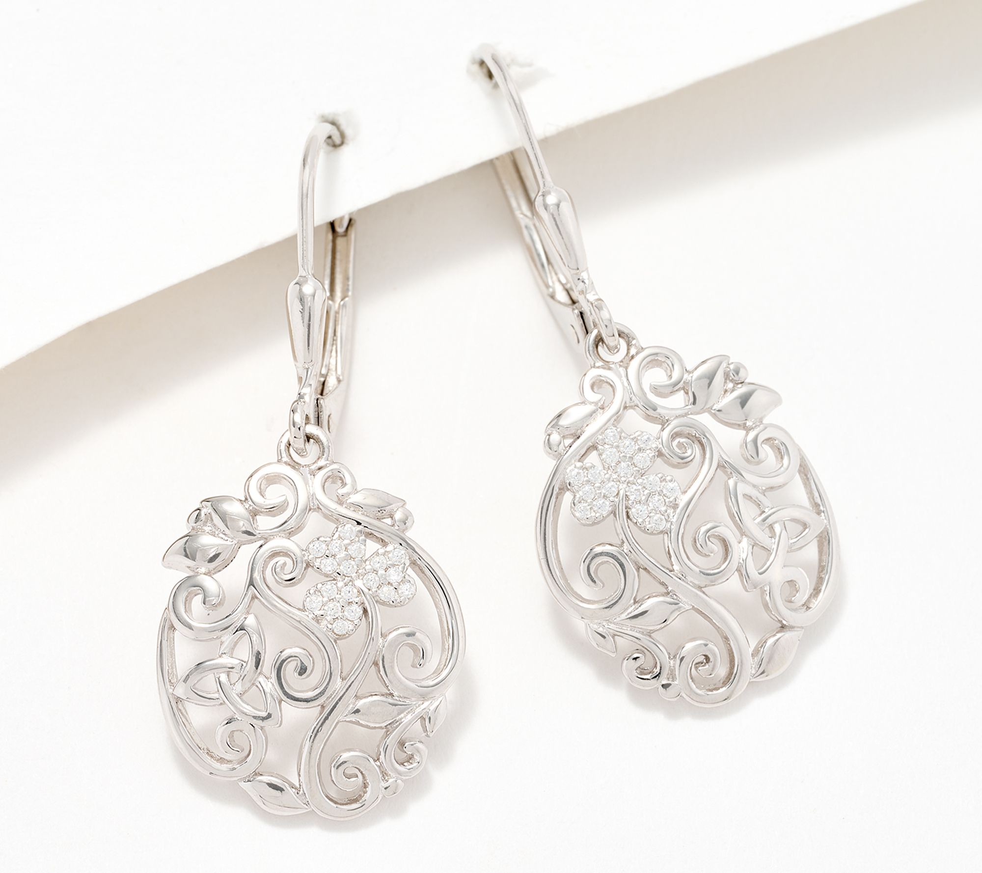 "As Is" Solvar Sterling Silver Pave Shamrock Lever Back Earrings - QVC.com