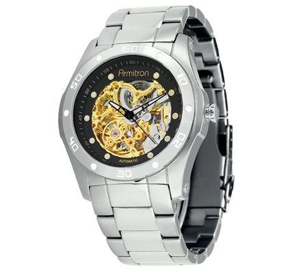 Armitron Men's Silvertone Automatic Dress Watch/Goldtone Gear - QVC.com