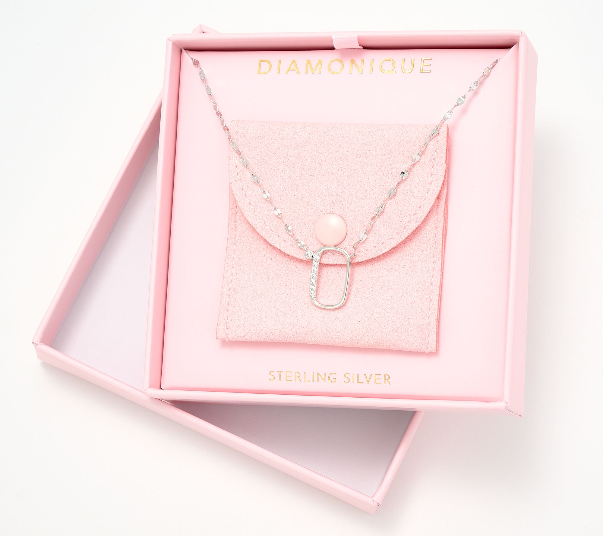 Diamonique Rhodium Plated Sterling Silver Boxed Initial Necklace QVC