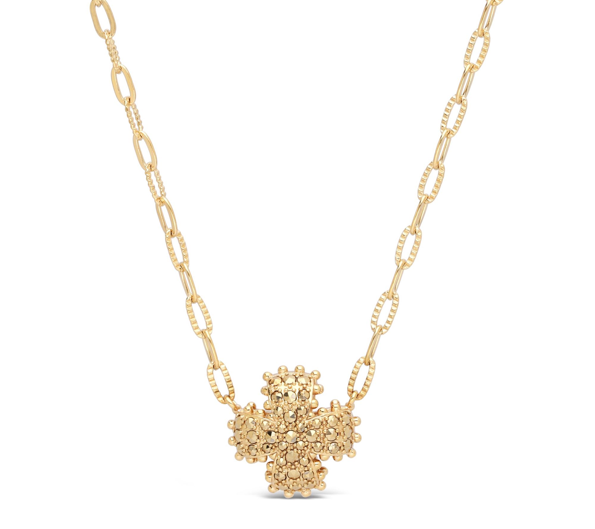 Dallas Prince 14K Clad Chrome Marcasite Pave Cross Necklace - QVC.com