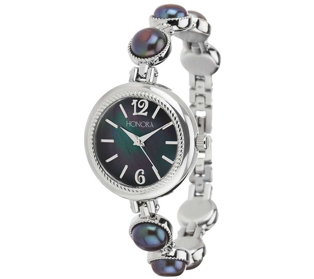 Honora Cultured Pearl Round Case Adjustable Stainless Steel Bracelet ...